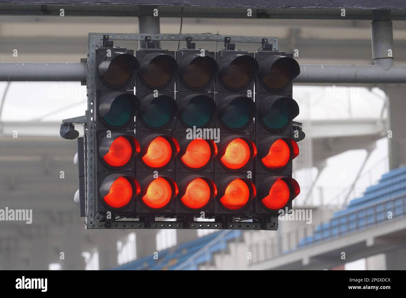 Red Start Lights in a Racing Circuit Stock Photo - Alamy