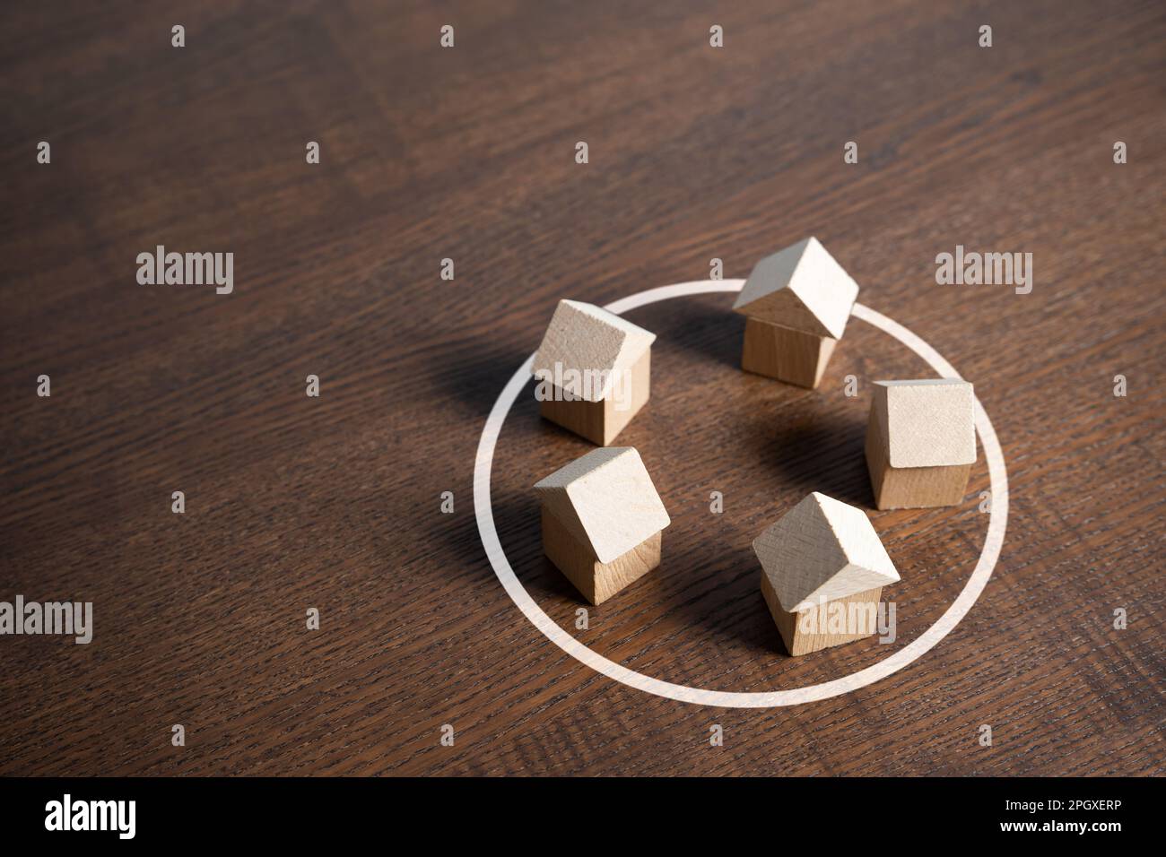 Houses are united in a community. Group of homeowners. Residents co-op ...