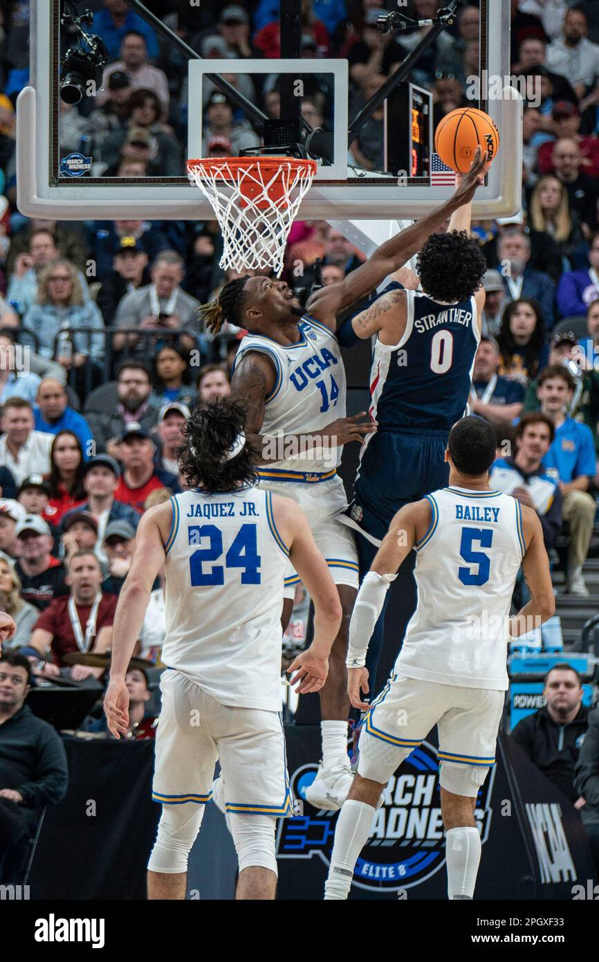UCLA Bruins forward Kenneth Nwuba (14) blocks a shot against Gonzaga ...