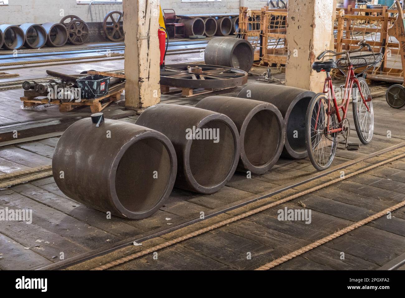 Several weights used on the forming machine inside the massive ropery ...