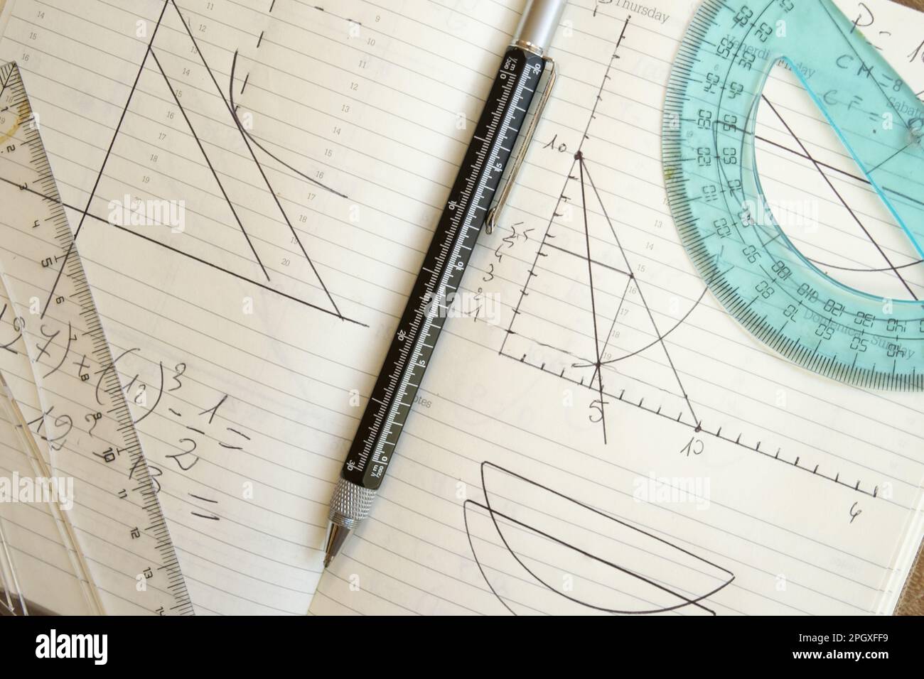 math and geometric calculation concept with ruler and set square Stock ...