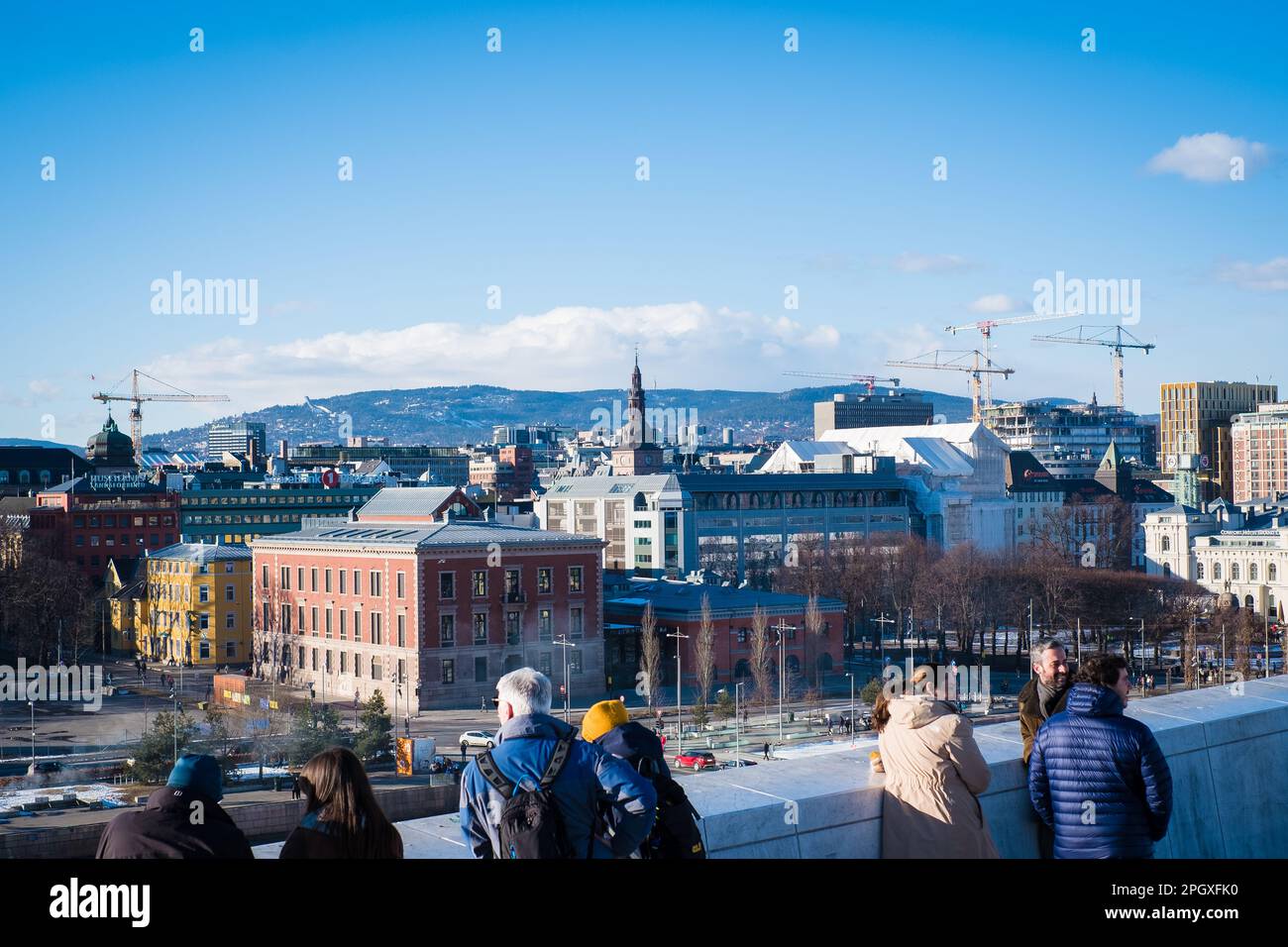 Oslo, Norway - March 11, 2023: People looking at the beautiful Oslo ...