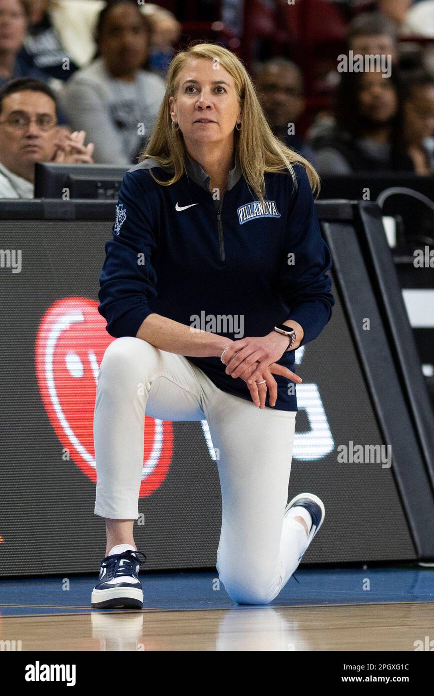 Villanova's head coach Denise Dillon watches the offense during the ...