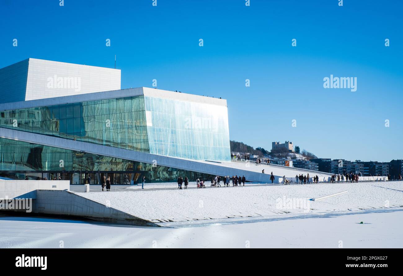Oslo, Norway - March 11, 2023: People walking on Oslo Opera House Stock ...