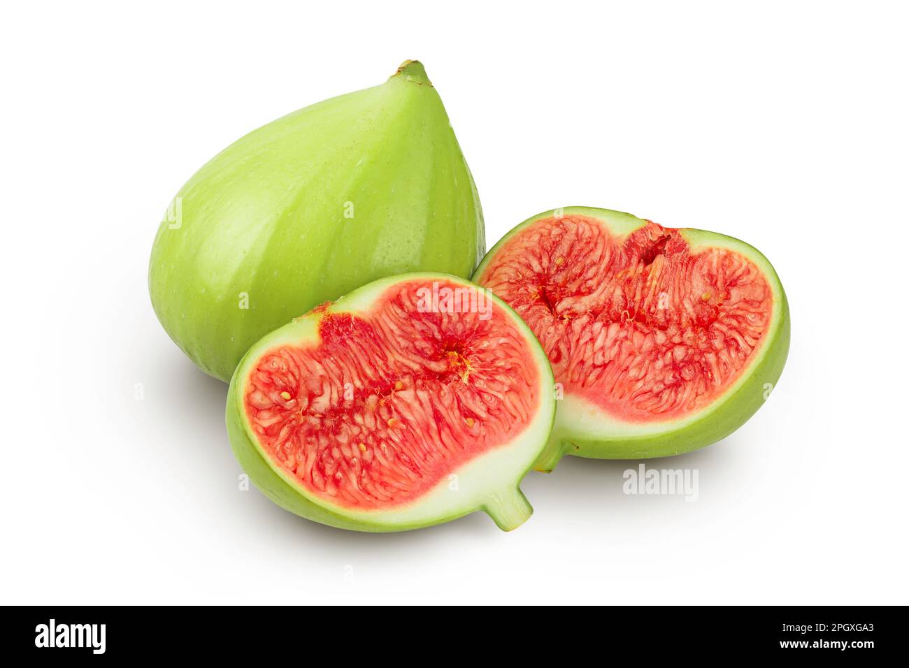 Ripe green fig fruit isolated on white background with full depth of ...