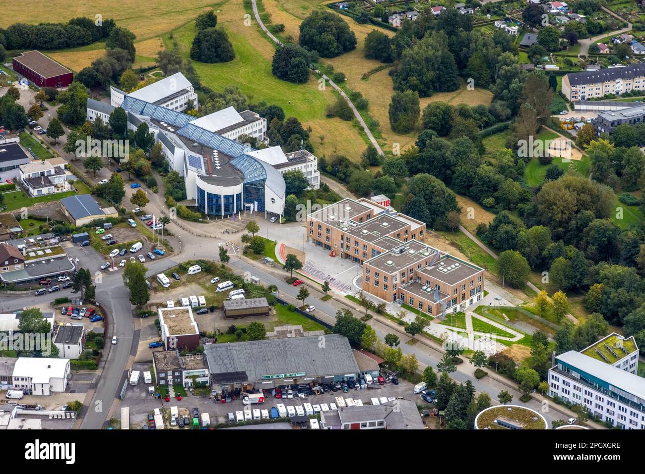 Aerial view, University of Witten / Herdecke with new building campus ...