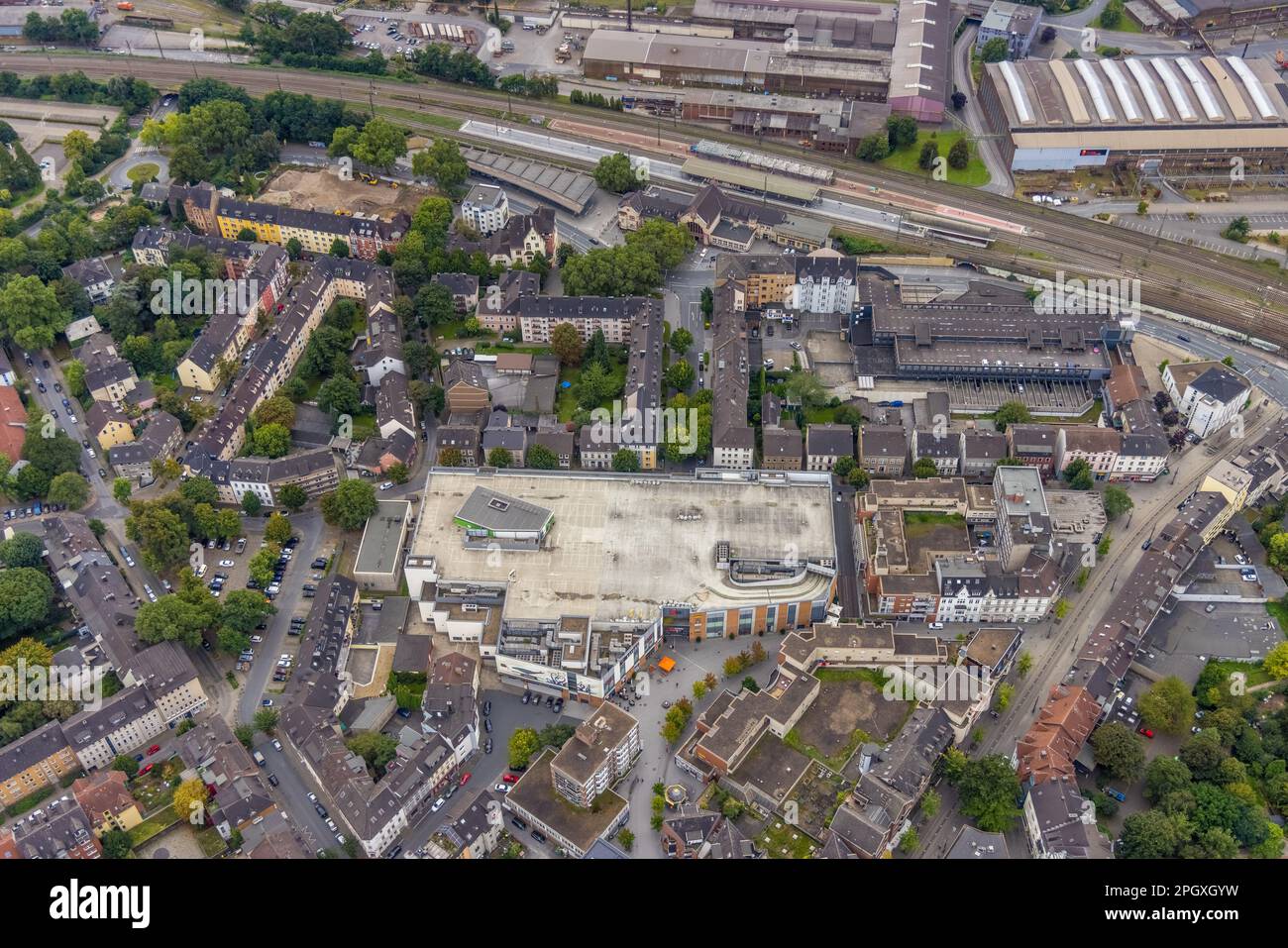 Aerial view, Stadtgalerie shopping center and main station in the city ...