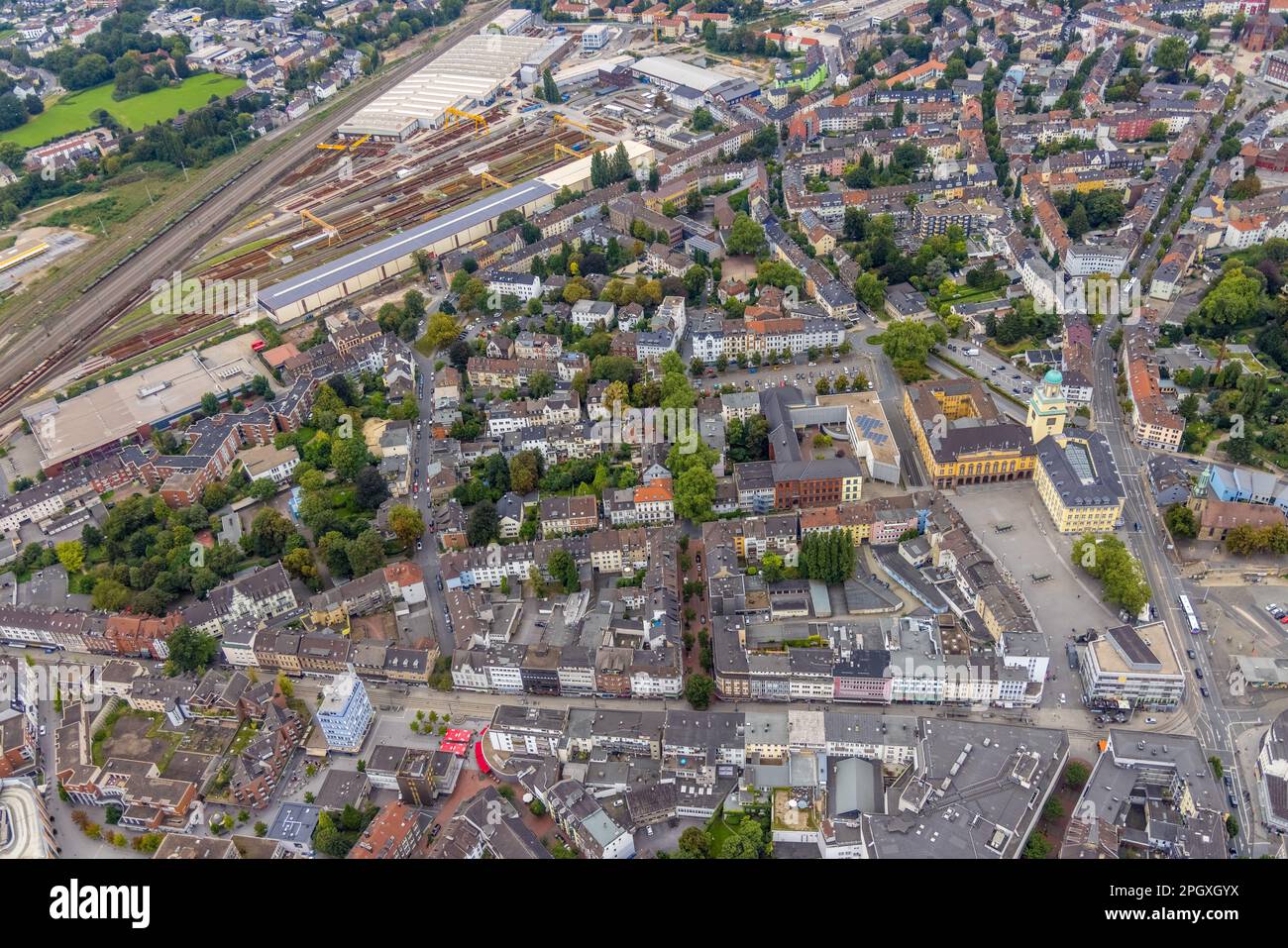 Aerial view, city hall Witten and city center in Witten, Ruhr area ...