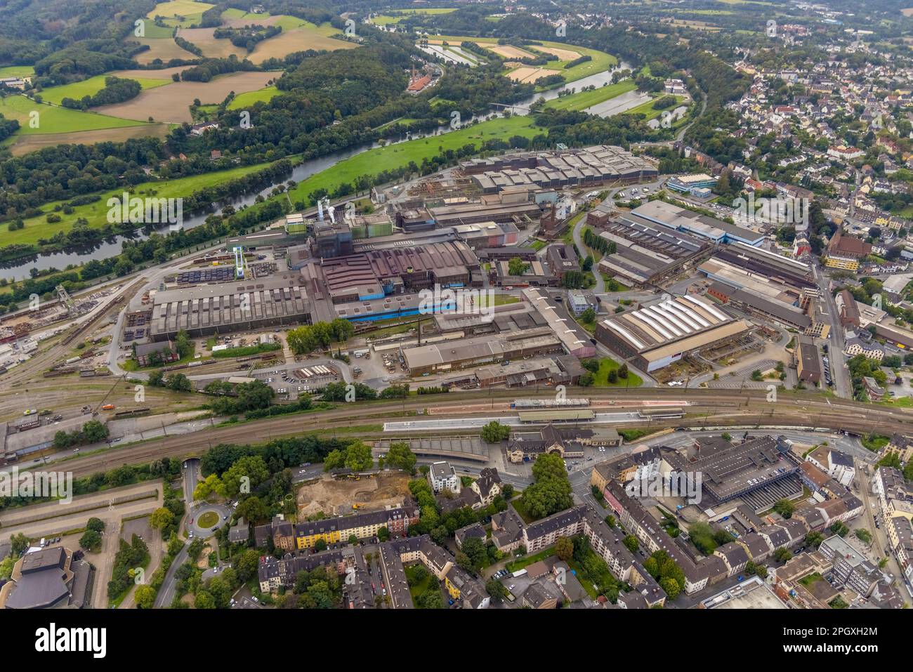 Aerial view, Edelstahlwerk Witten, Hauptbahnhof Witten as well as ...