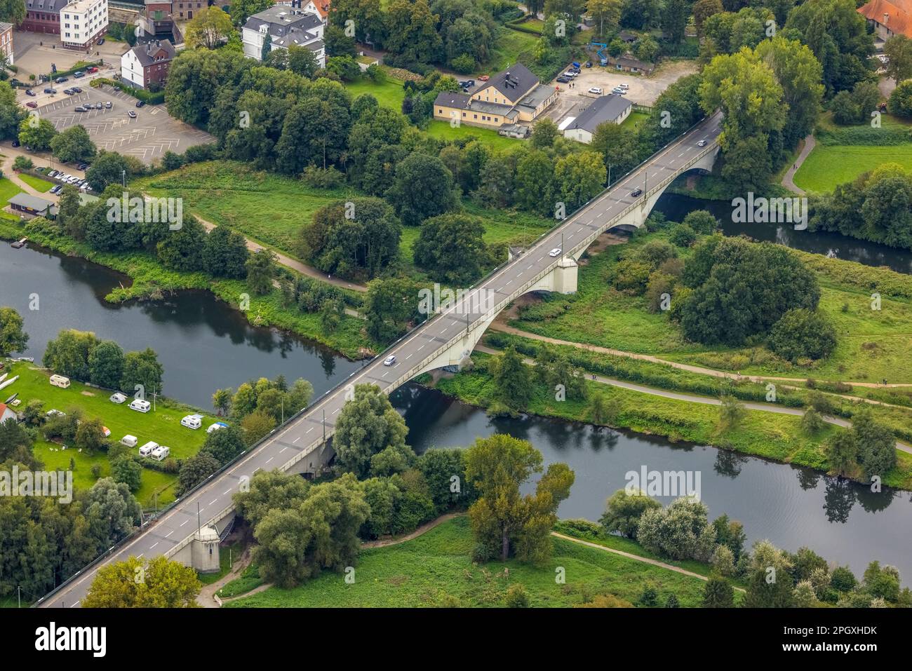 Aerial view, Ruhrbrücke Herbede over Ruhr river in Herbede district of ...