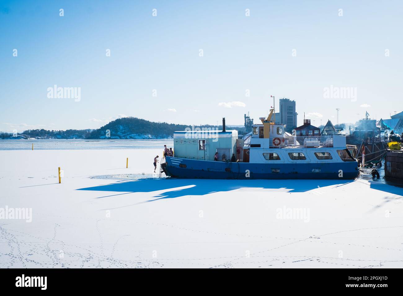 Oslo, Norway - March 11, 2023: People relaxing on Oslo Fjord Sauna and ...