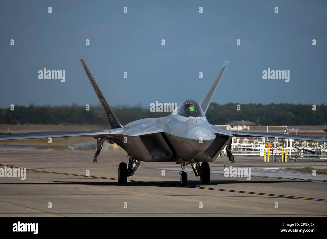 A U.S. Air Force F-22 Raptor assigned to the 43d Fighter Squadron ...