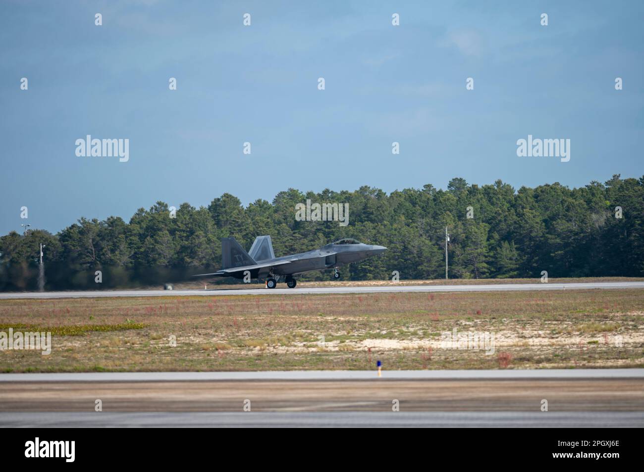 A U.S. Air Force F-22 Raptor assigned to the 43d Fighter Squadron ...