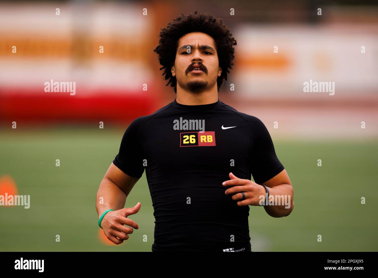 Southern California running back Travis Dye (26) runs a drill at the ...