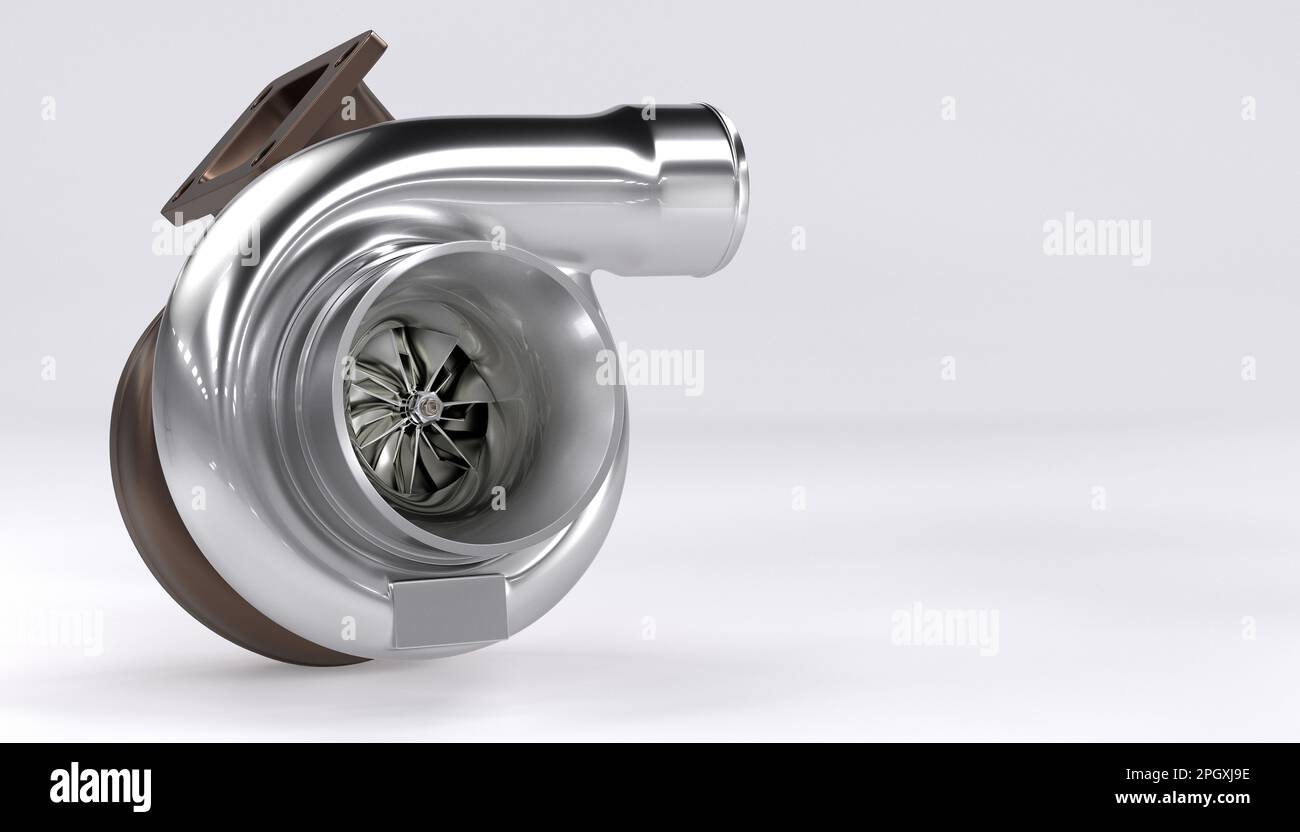 Realistic 3D rendering of a complete turbocharger includes clipping ...