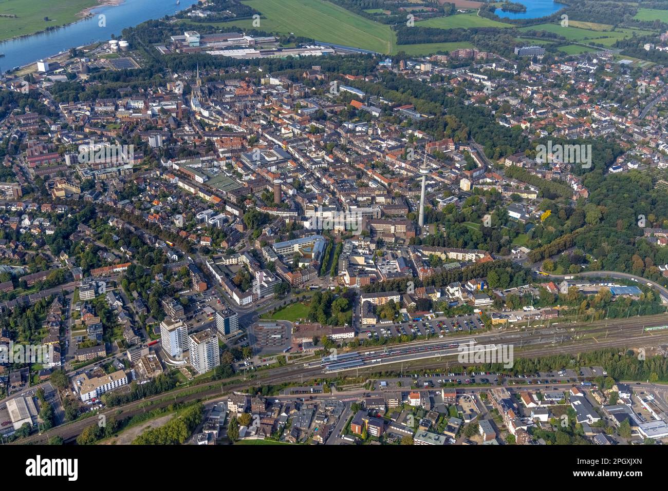 Aerial view, Old town with telecommunication tower and Willibrordi ...