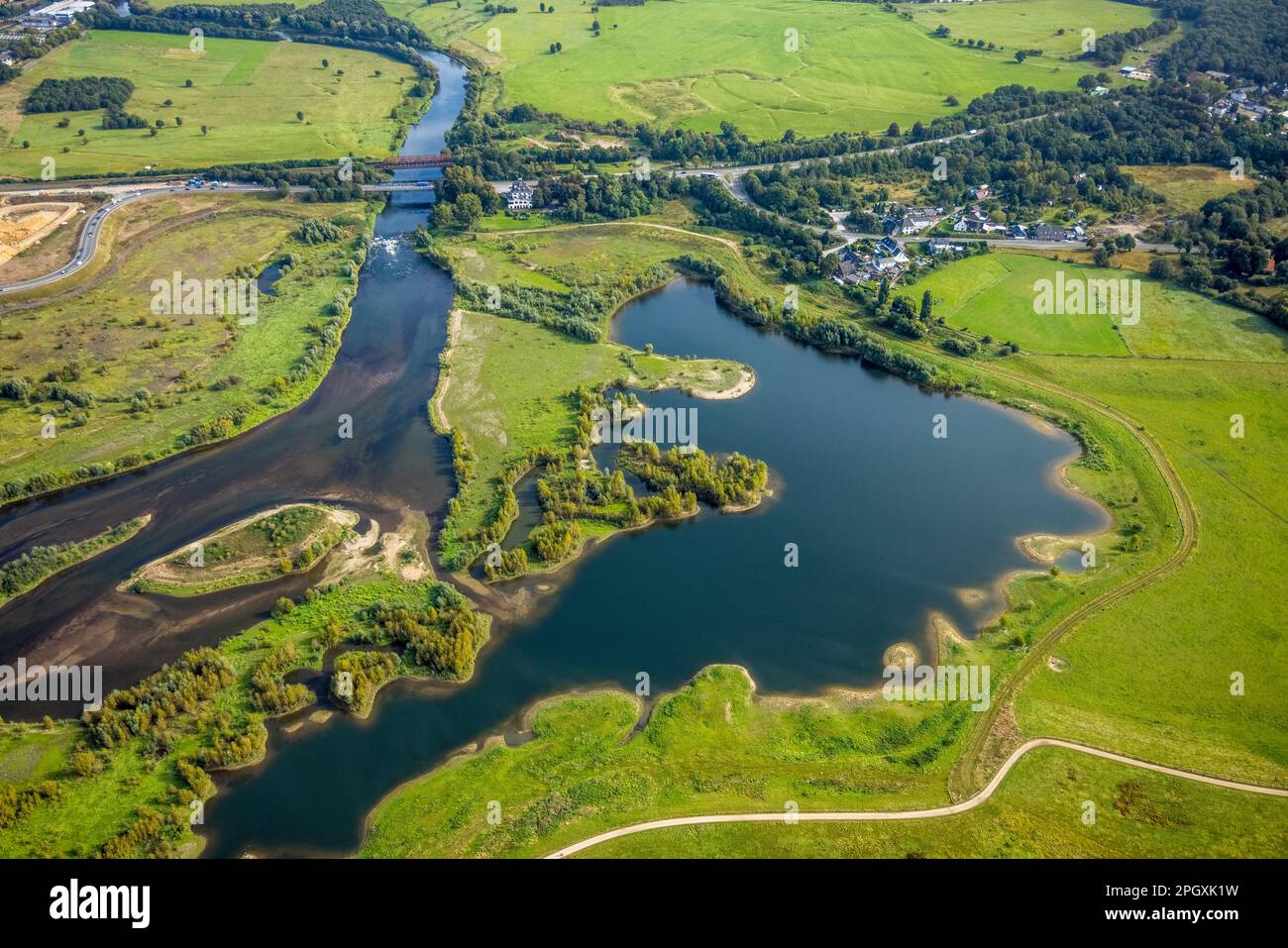 Aerial photograph, renaturation Lippe estuary in nature reserve and ...