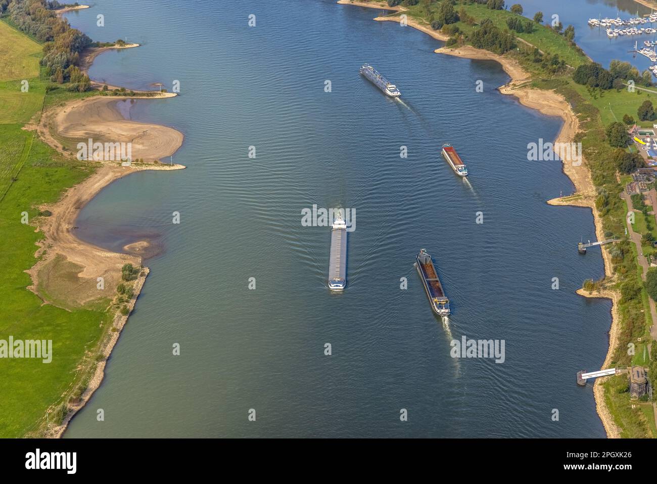 Aerial photograph, inland navigation on the river Rhine in the district ...