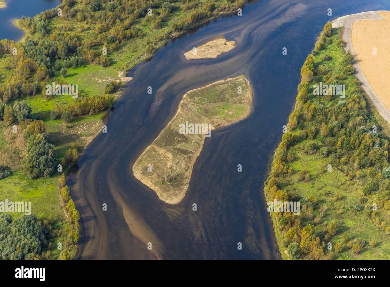 Aerial photograph, renaturation Lippe estuary in nature reserve and ...