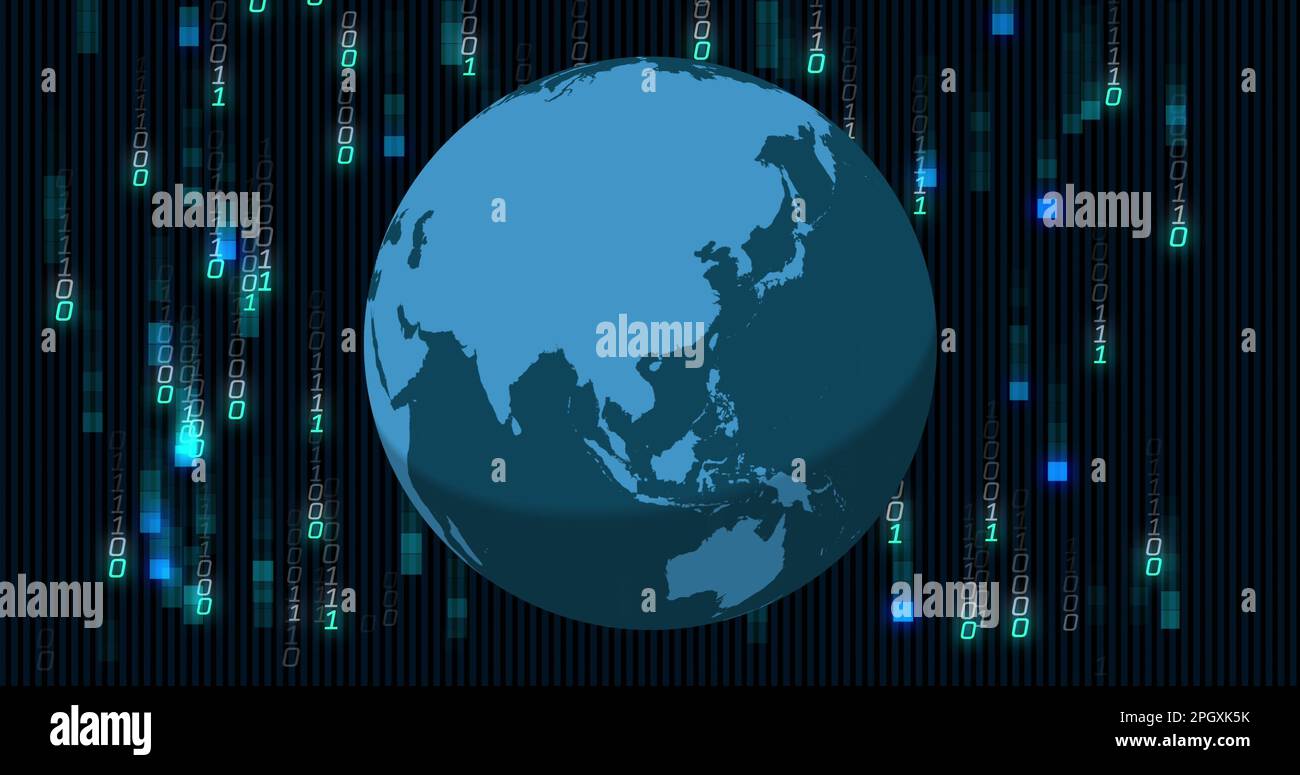 Composition of globe over data processing on black background Stock ...