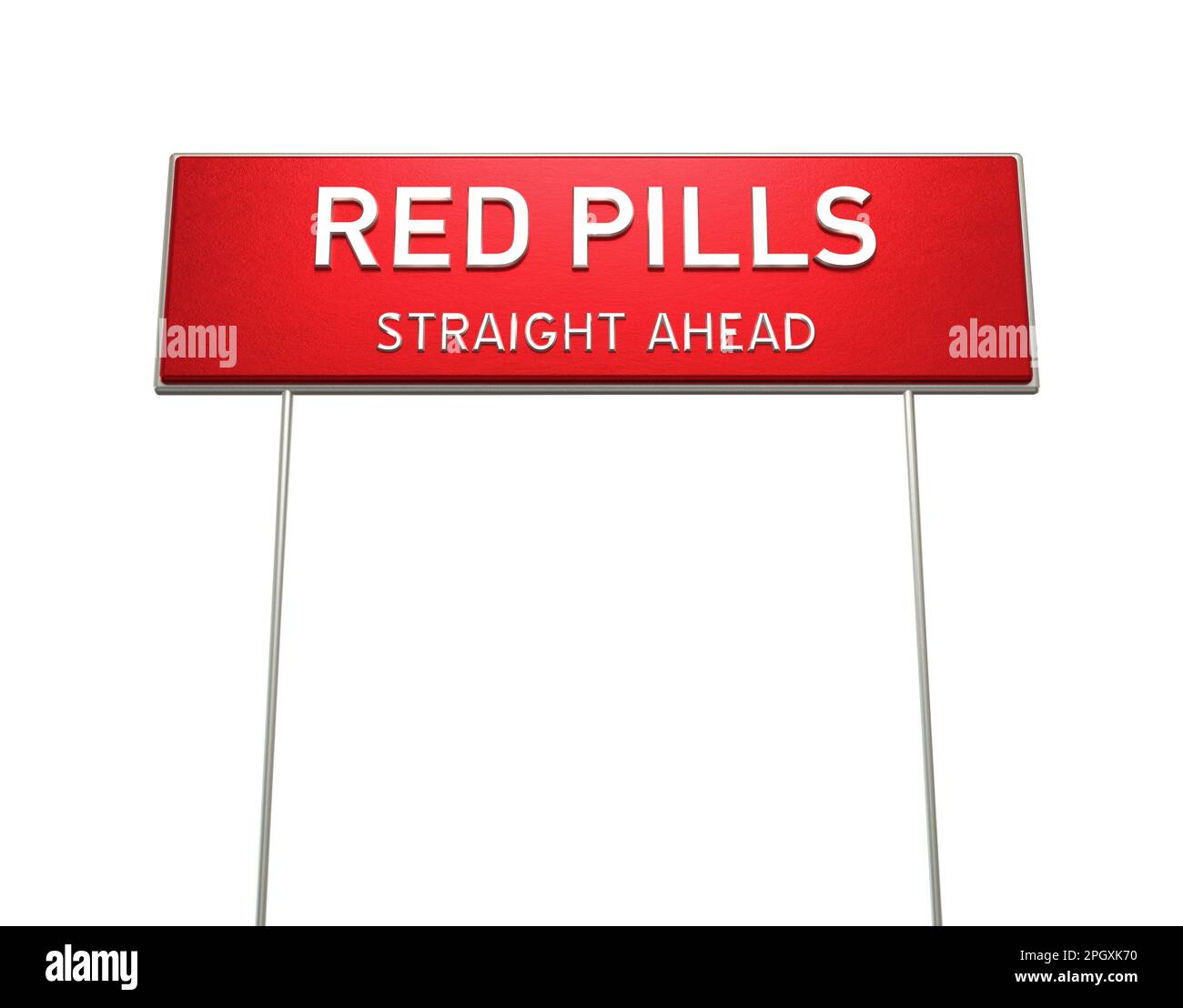 RED PILLS exit sign rendered in 3D over white background with clipping ...