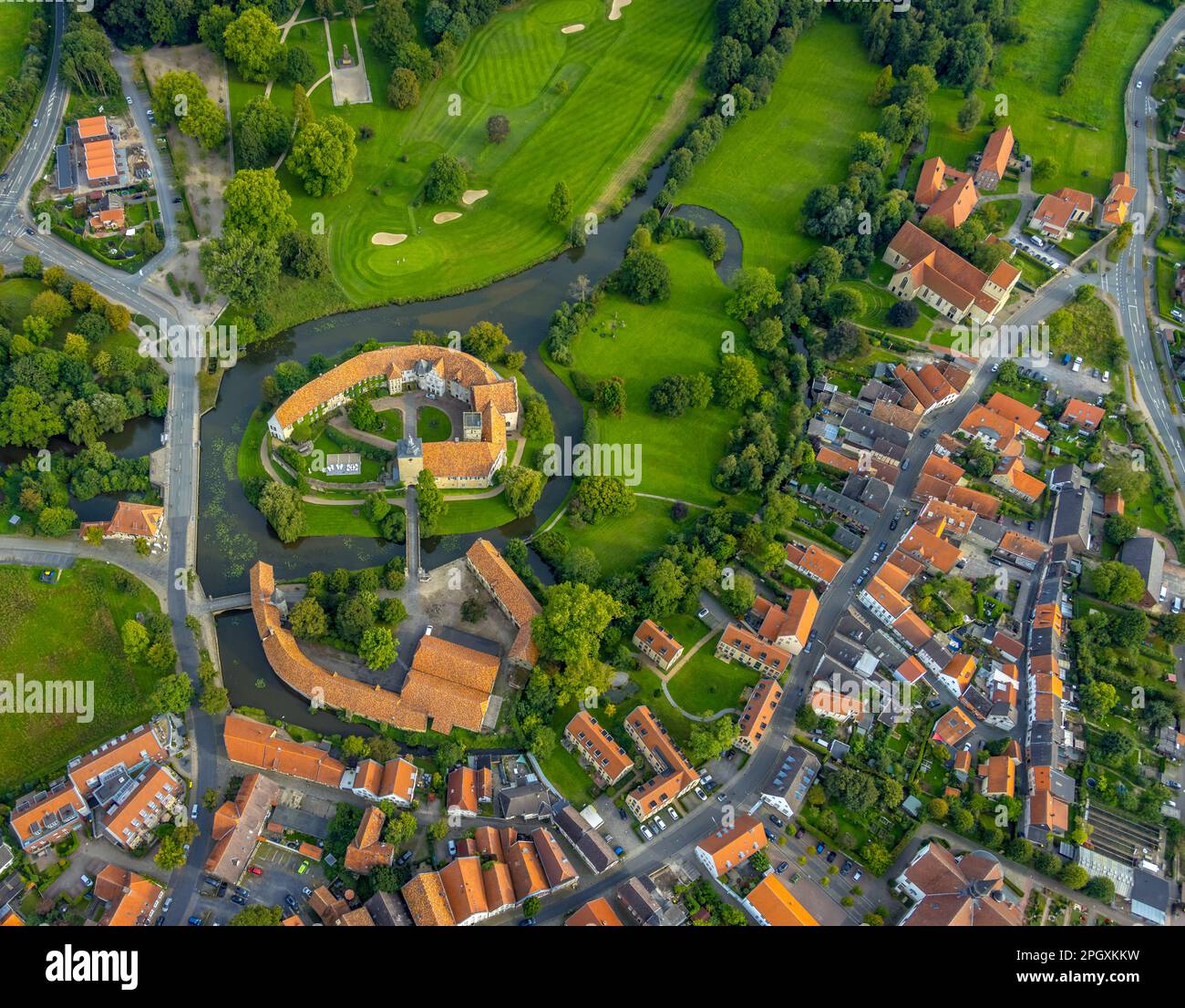 Aerial view, castle Burgsteinfurt, also called castle Steinfurt, in the ...