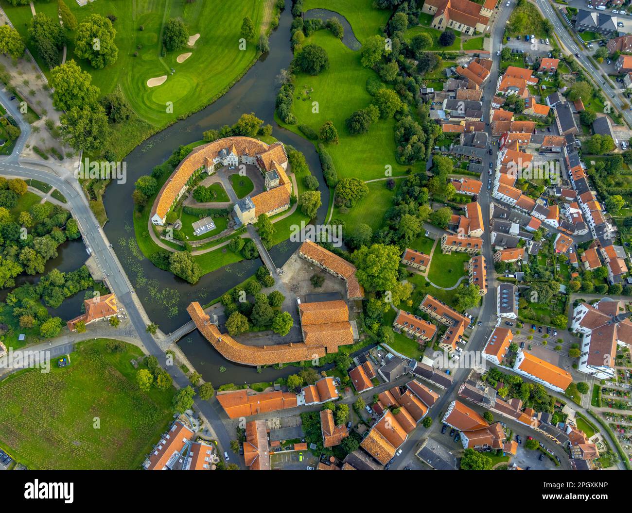 Aerial view, castle Burgsteinfurt, also called castle Steinfurt, in the ...