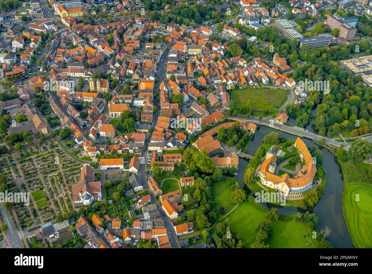 Aerial view, castle Burgsteinfurt, also called castle Steinfurt, in the ...
