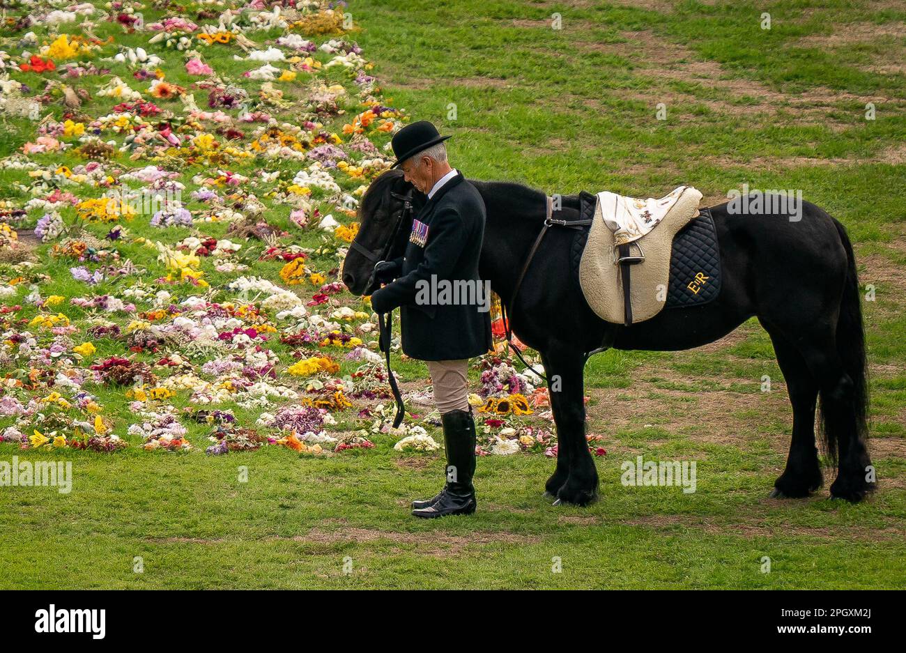 File photo dated 19/09/22 of Emma, the monarch's fell pony, stands with Terry Pendry, as the ...