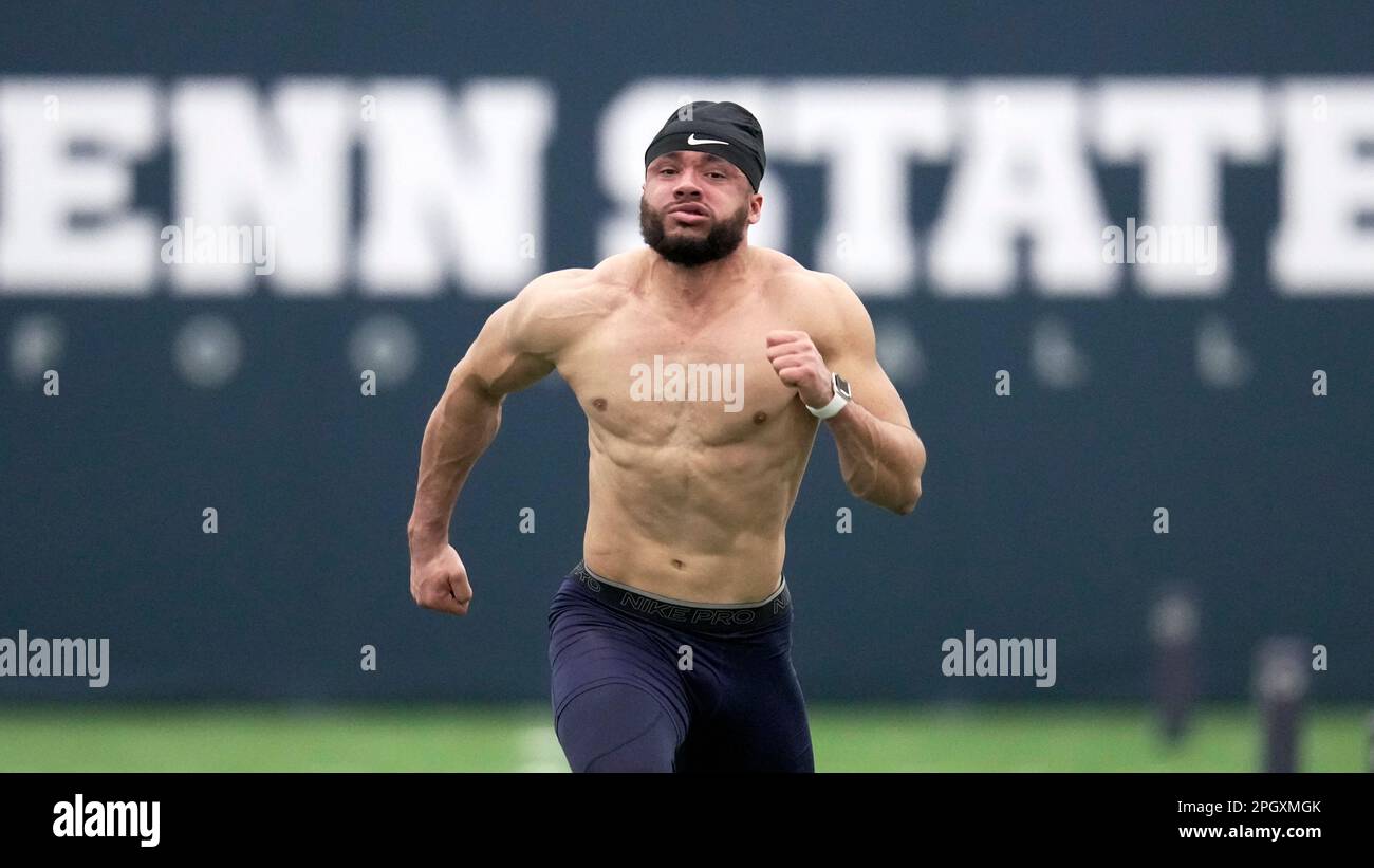 Defensive back Jonathan Sutherland runs the 40-yard dash during Penn ...