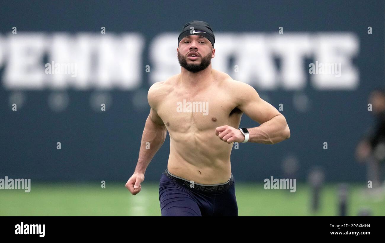 Defensive back Jonathan Sutherland runs the 40-yard dash during Penn ...