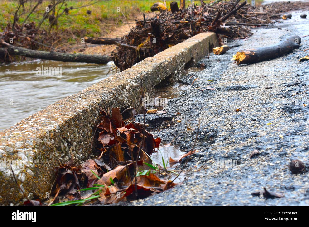 Debris from flashing flooding of Four Mile Creek at P Hwy in Long Lane ...