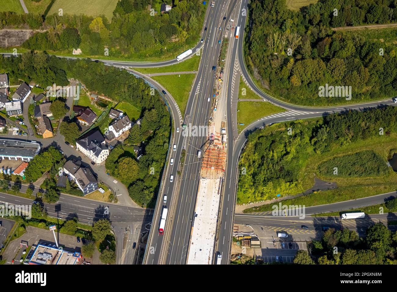 Aerial view, construction site on the Schwelmtal bridge of the freeway ...