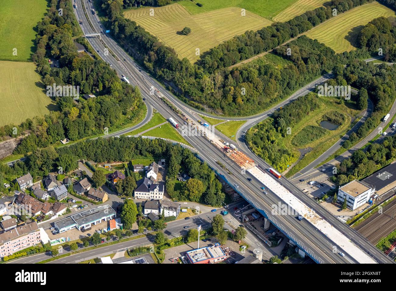 Aerial view, construction site on the Schwelmtal bridge of the freeway ...