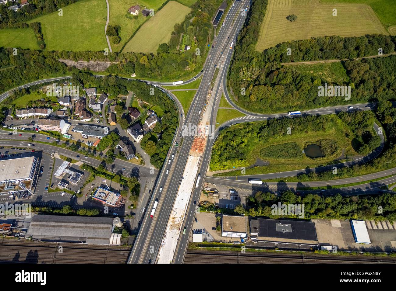 Aerial view, construction site on the Schwelmtal bridge of the freeway ...