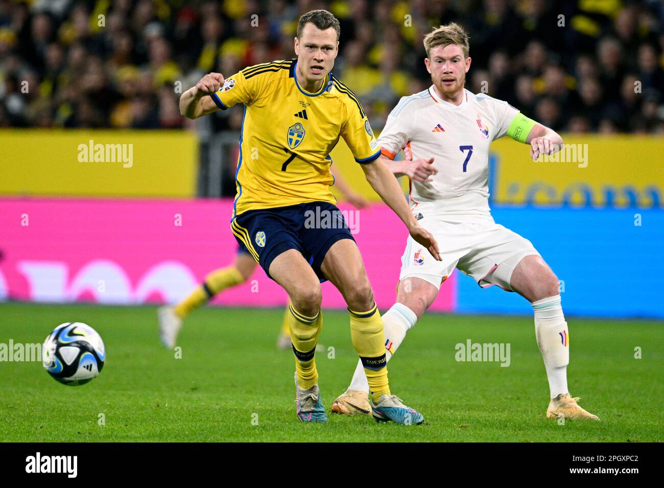 Sweden's Viktor Claesson and Belgium'sKevin de Bruyne during the UEFA ...