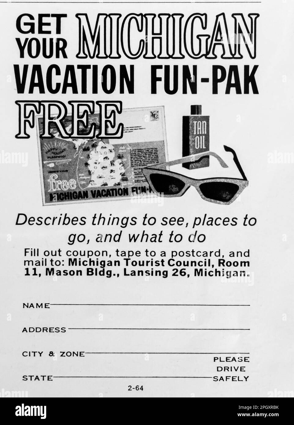 Michigan tourist council advert in a Natgeo magazine, January 1964 ...