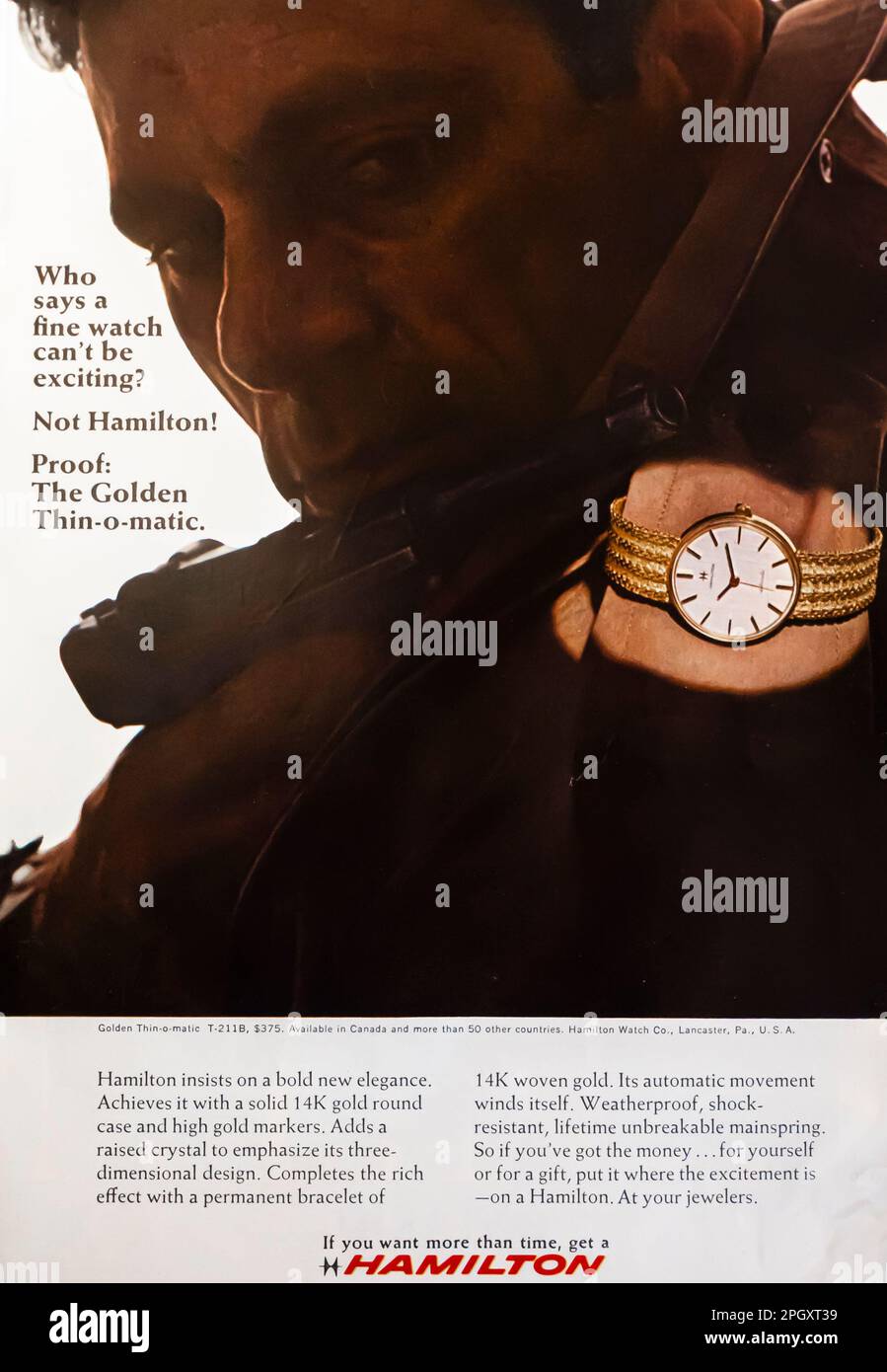 1966 Hamilton Golden Thin-o-Matic Watch print ad Stock Photo - Alamy