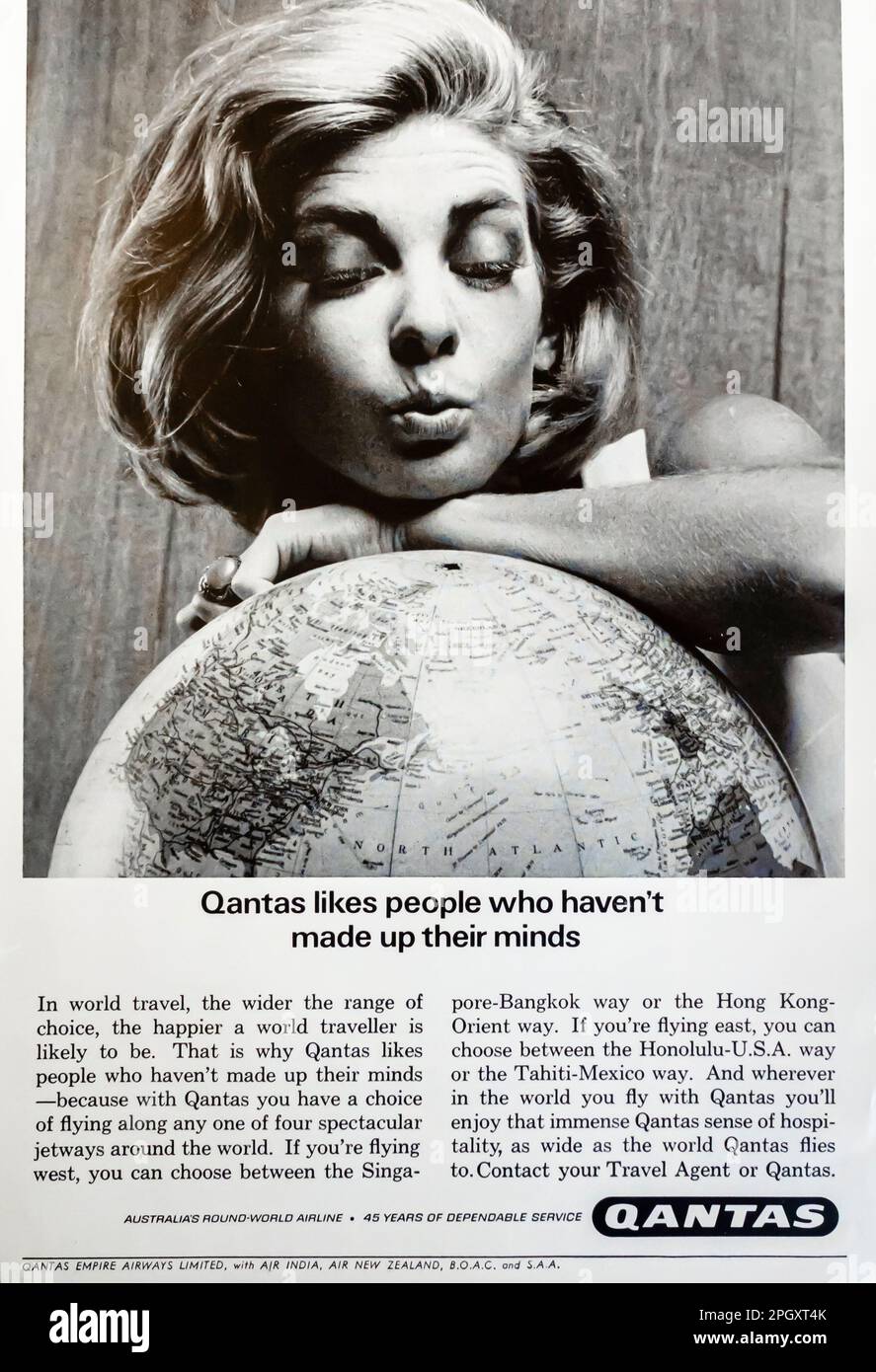 Qantas advert in a Natgeo magazine, November 1966 Stock Photo - Alamy