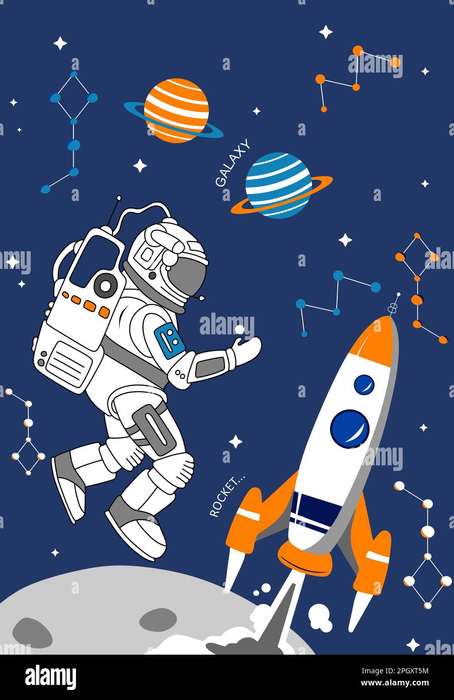 illustration of the astronaut and rocket in galaxy Stock Photo - Alamy