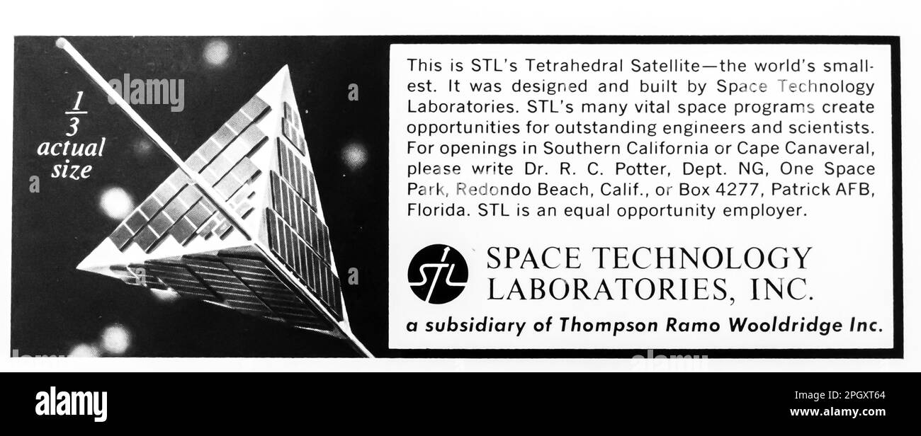 STL tetrahedral satellite - Space technology laboratories advert in a ...