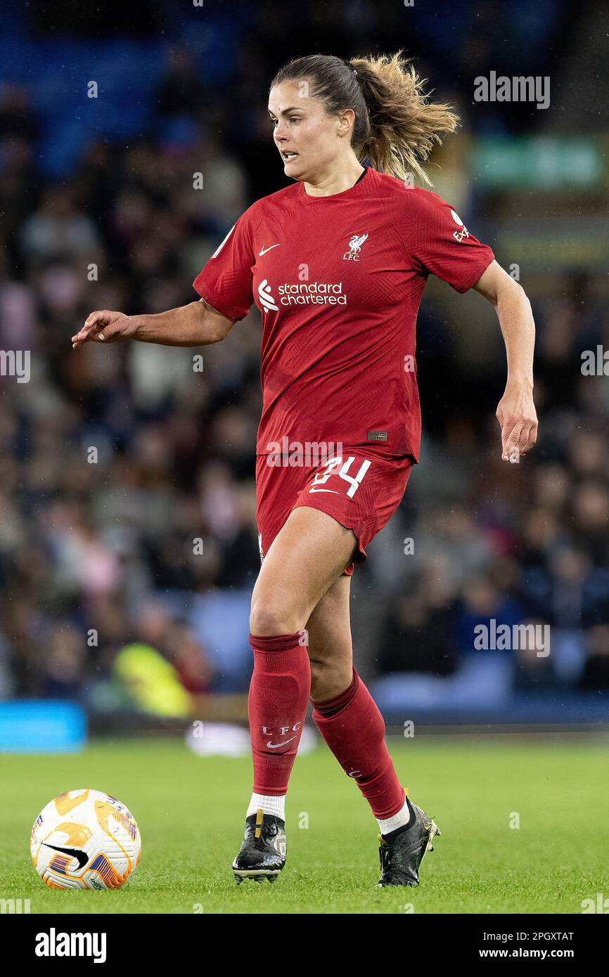 Katie Stengel of Liverpool in possession during the Barclays FA Women’s ...