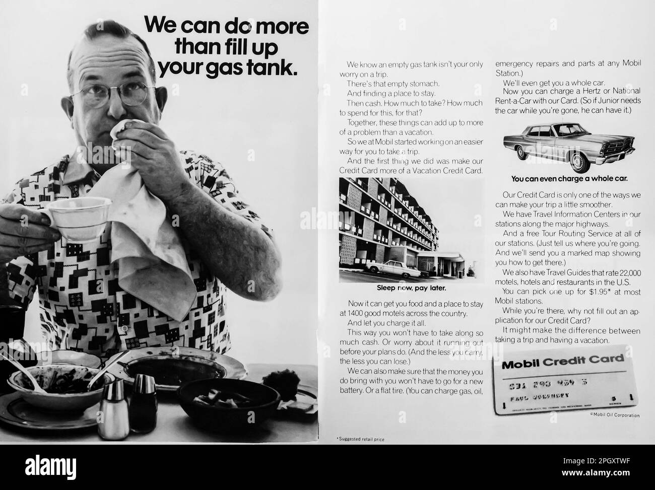 Mobil oil credit card advert in a Natgeo magazine, July 1967 Stock ...