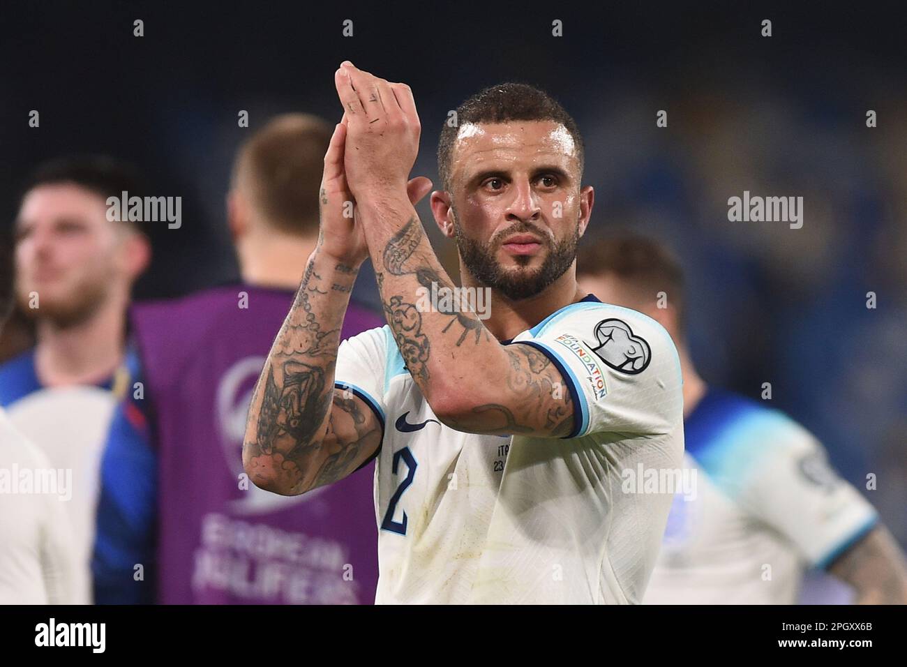 Naples, Italy. 23 Mar, 2023. Kyle Walker of England applauds fans at ...