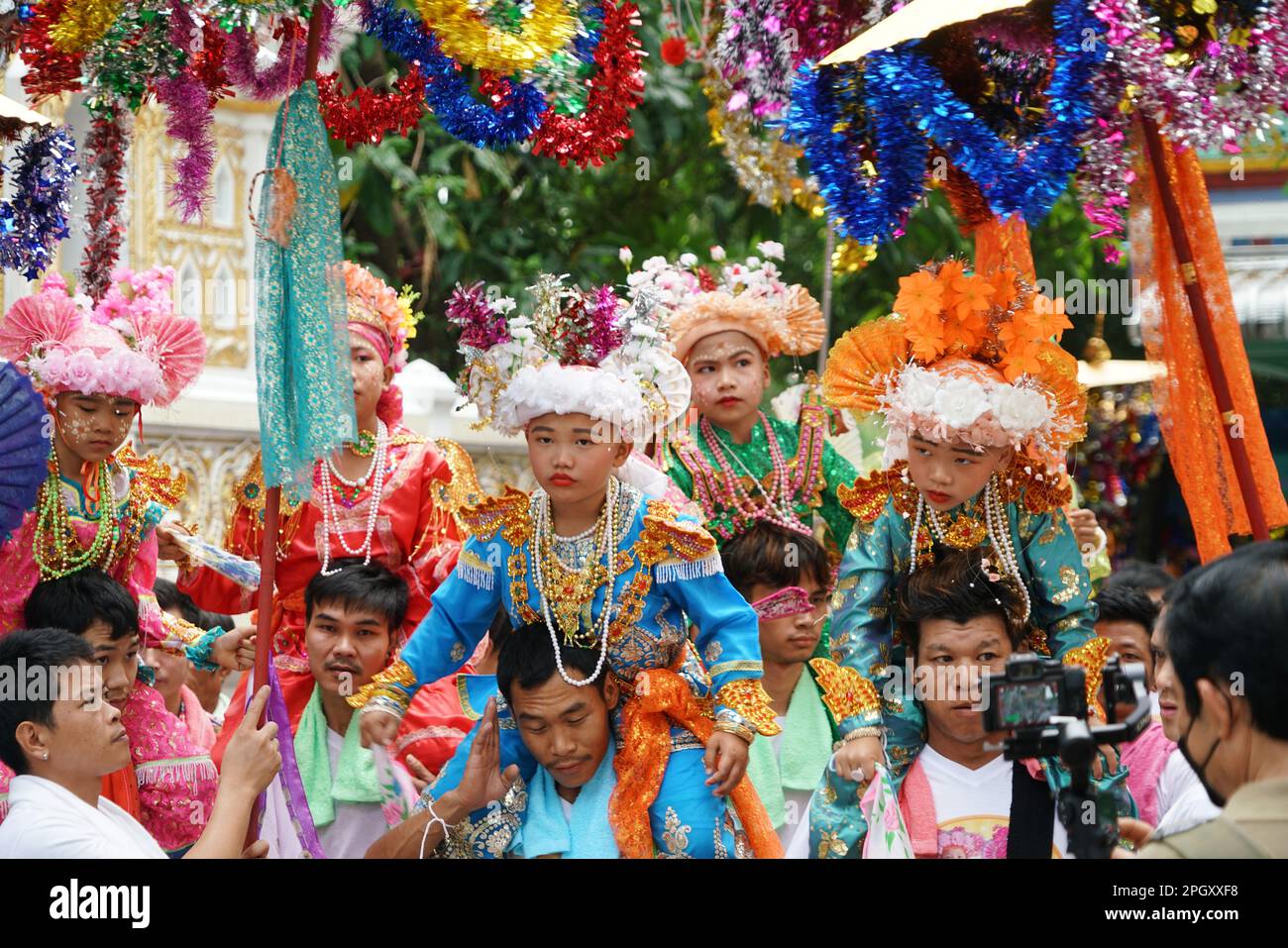 Poy Sang Long festival parade. A Ceremony of boys to become novice monk ...
