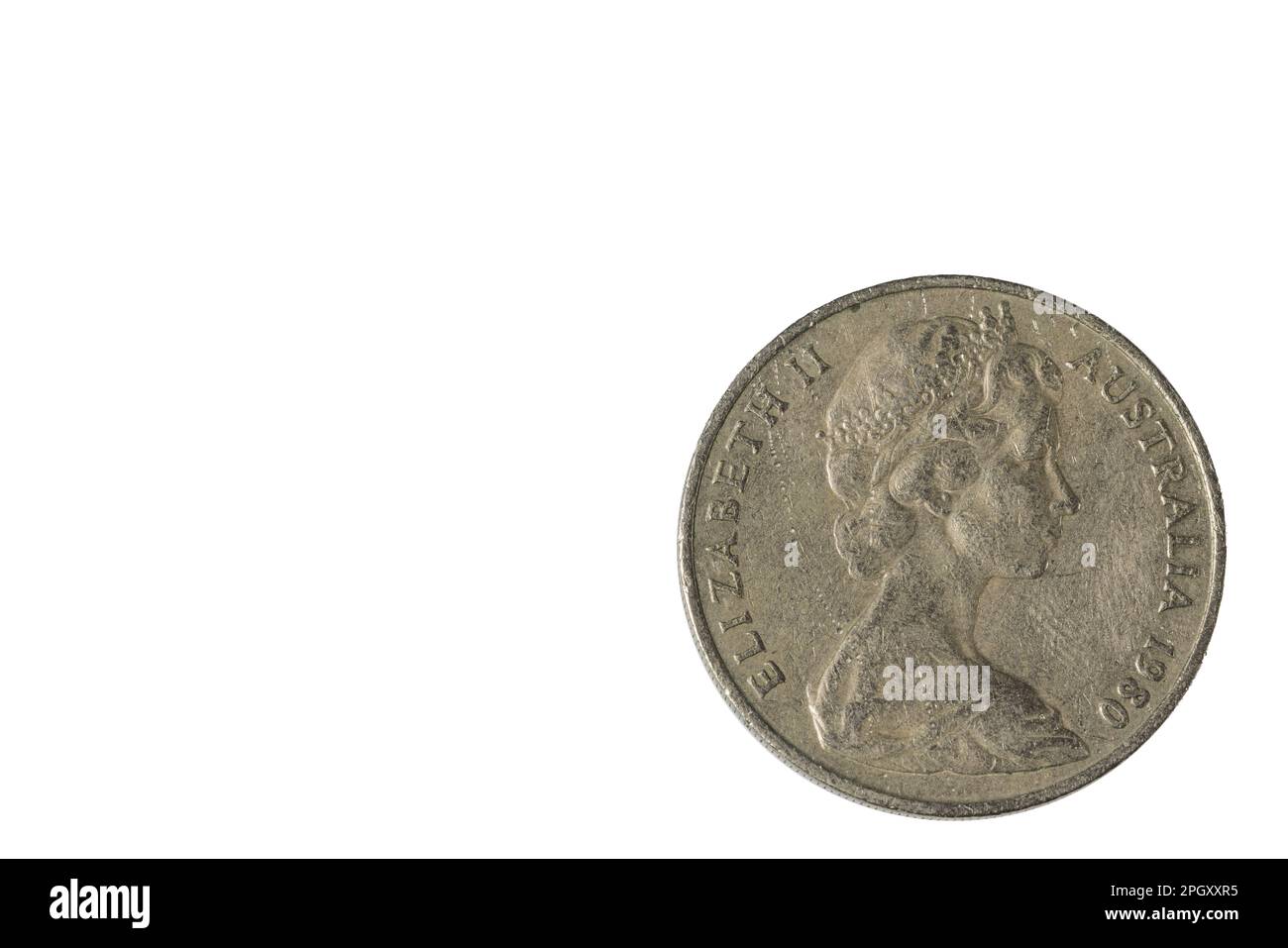 Close up view of old reverse side of coin of Australian twenty cent ...