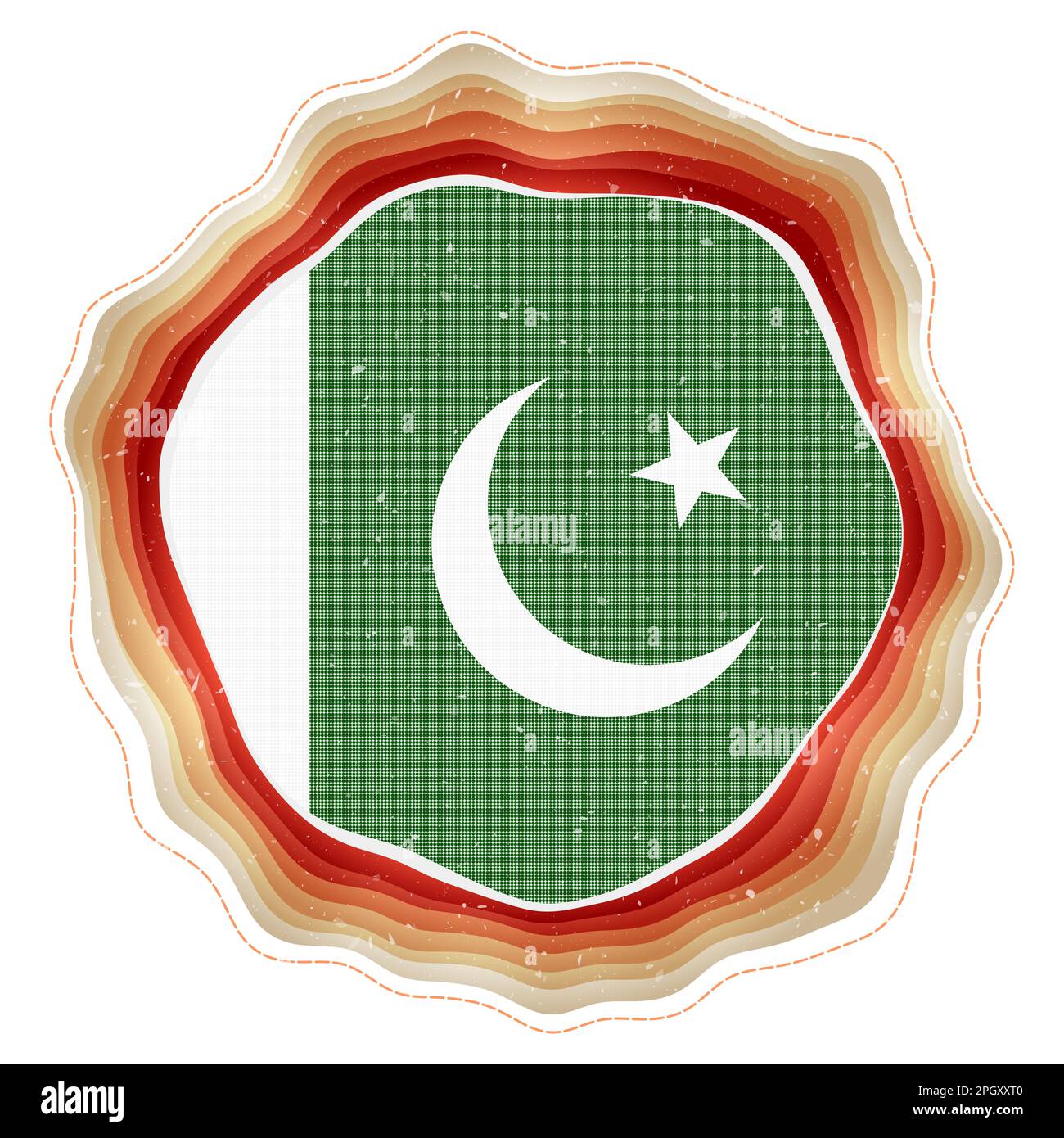Pakistan flag in frame. Badge of the country. Layered circular sign around Pakistan flag ...