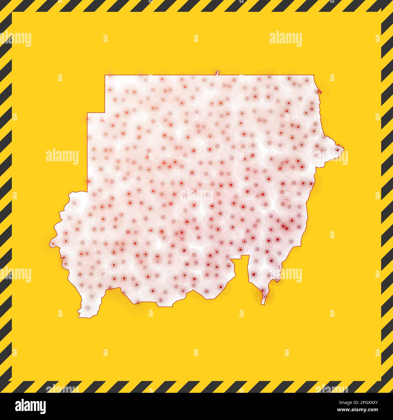 Sudan closed - virus danger sign. Lockdown country icon. Black striped ...