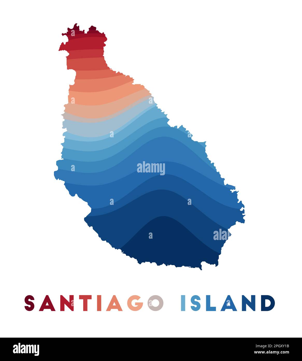 Santiago Island map. Map of the island with beautiful geometric waves ...