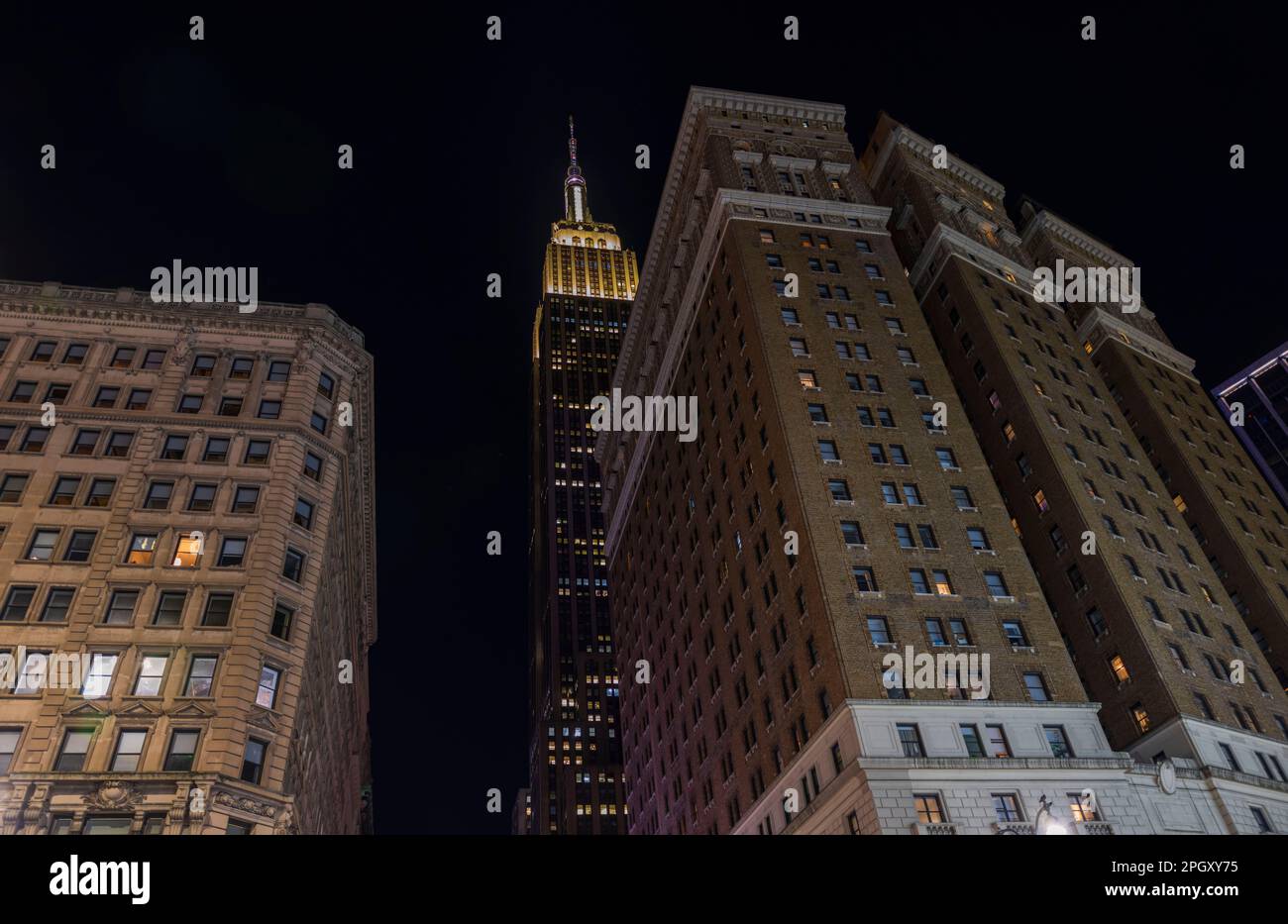 Beautiful night view of Manhattan 34th Street with view skyscrapers and ...